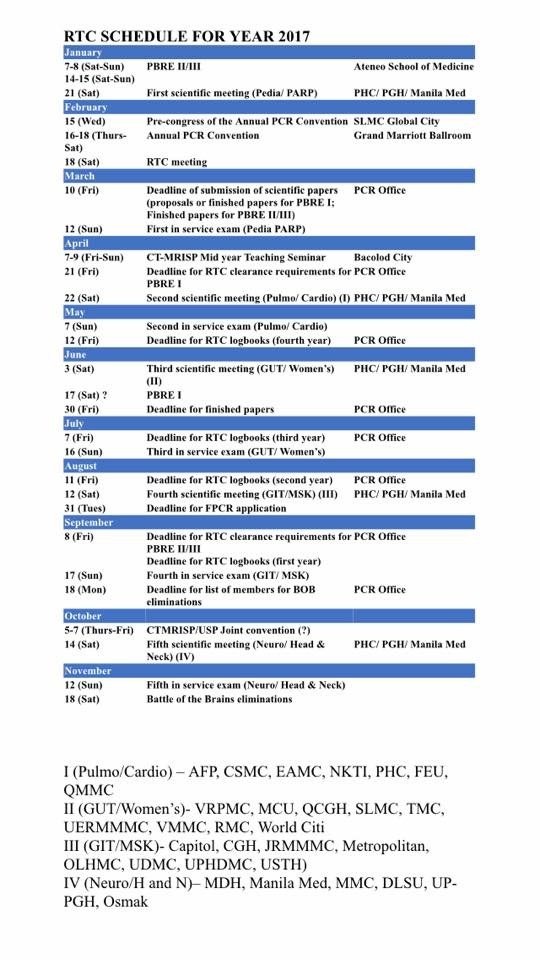 RTC Schedule for Year 2017