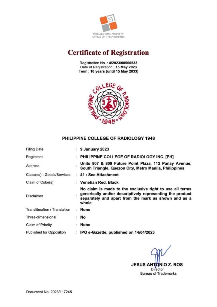Certificate of Registration – The Philippine College of Radiology